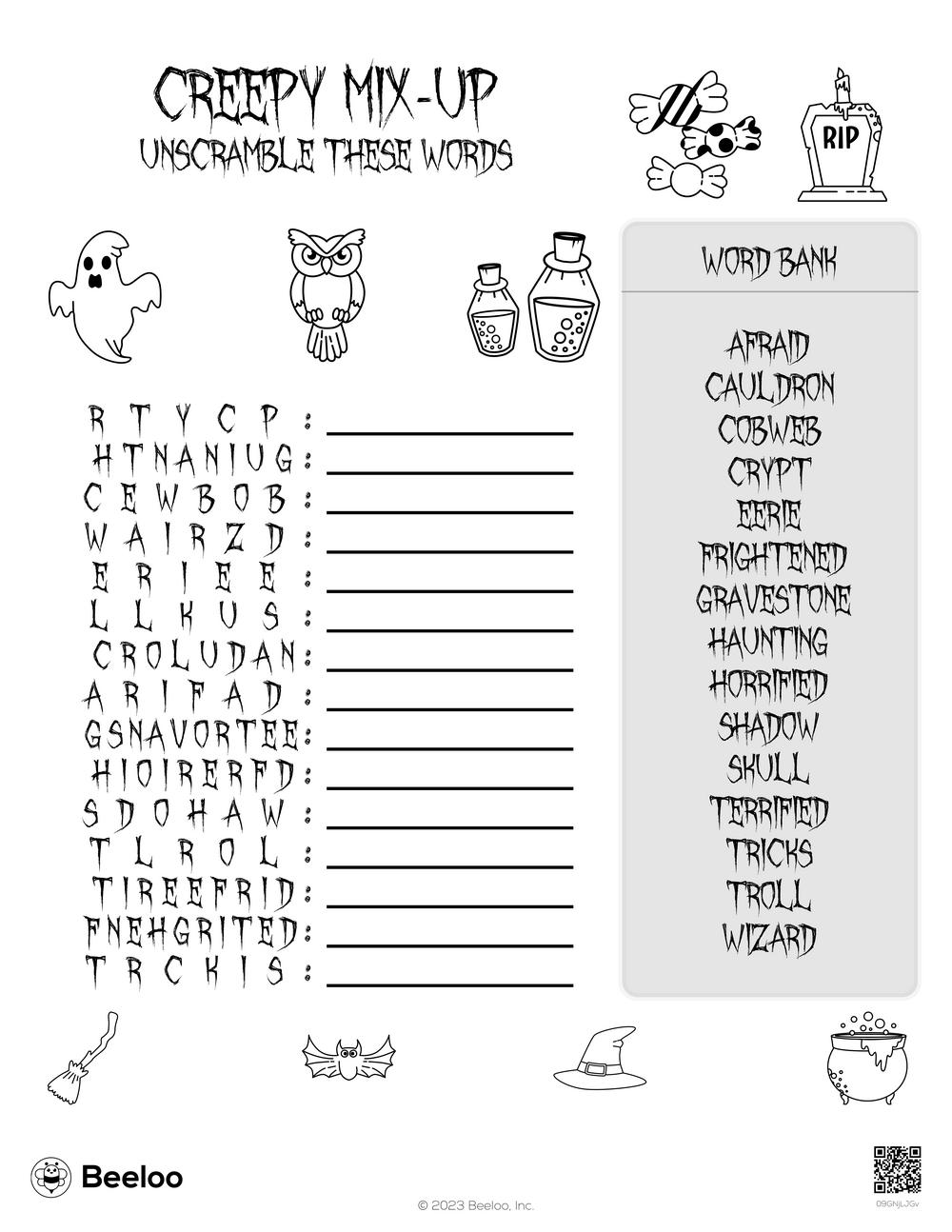 Halloween themed Word Scrambles Beeloo Printables Halloween themed Word Scrambles Beeloo Printables