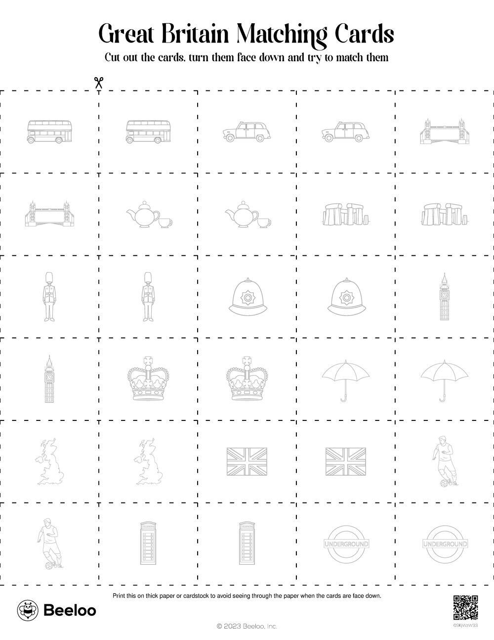 Great Britain Matching Cards Beeloo Printable Crafts And Activities