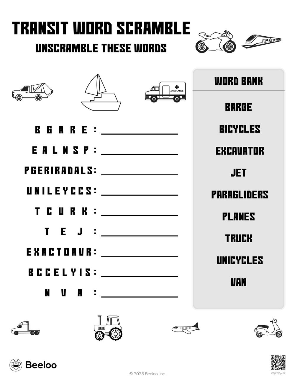 Transportation themed Word Scrambles Beeloo Printable Crafts And Transportation themed Word Scrambles Beeloo Printable Crafts And
