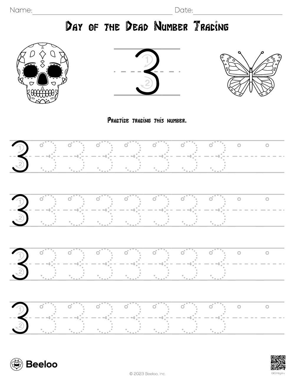 Day Of The Dead Number Tracing Beeloo Printable Crafts And Activities Day Of The Dead Number Tracing Beeloo Printable Crafts And Activities