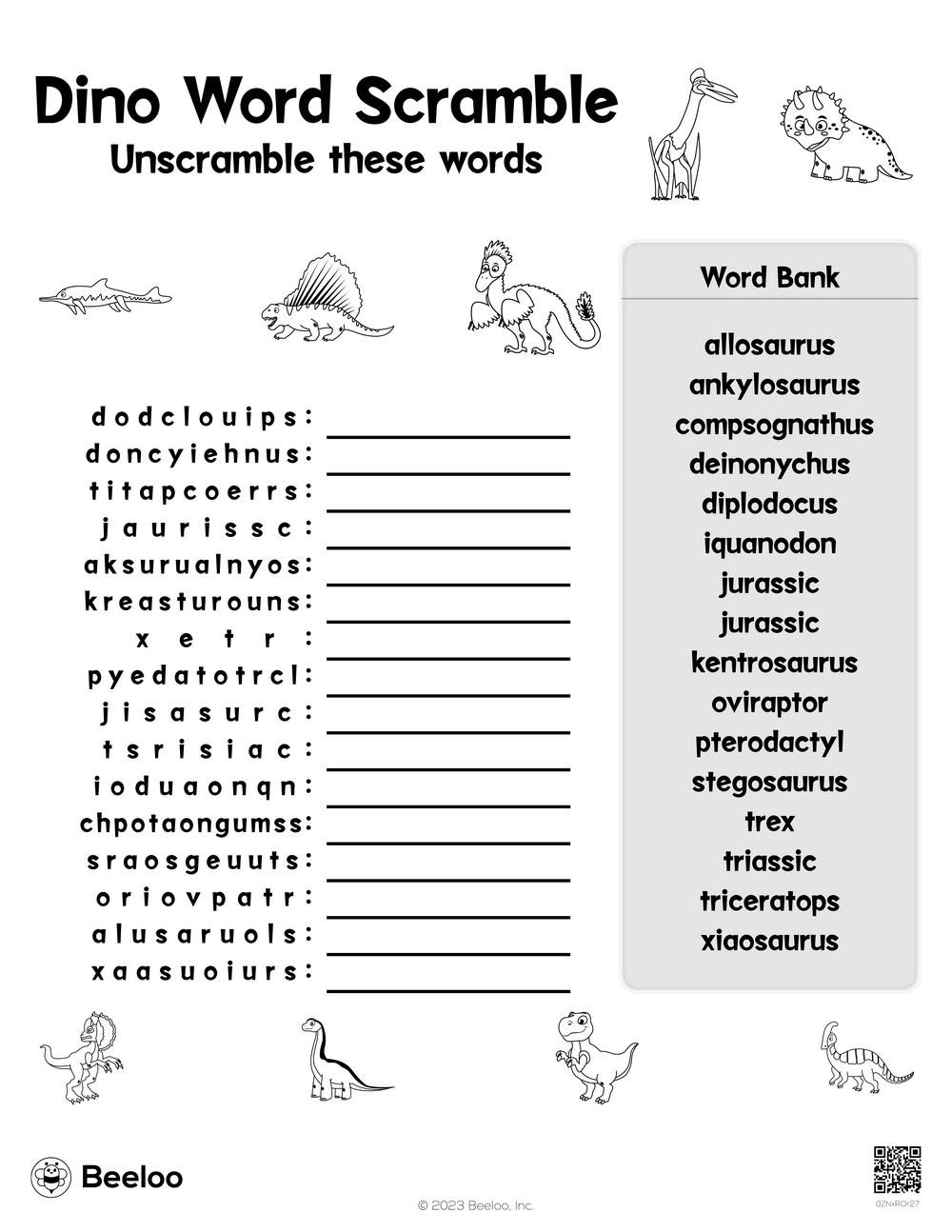 Dino Word Scramble Beeloo Printable Crafts And Activities For Kids
