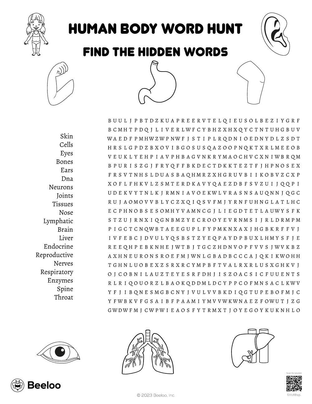 Human Body themed Word Searches Beeloo Printable Crafts And