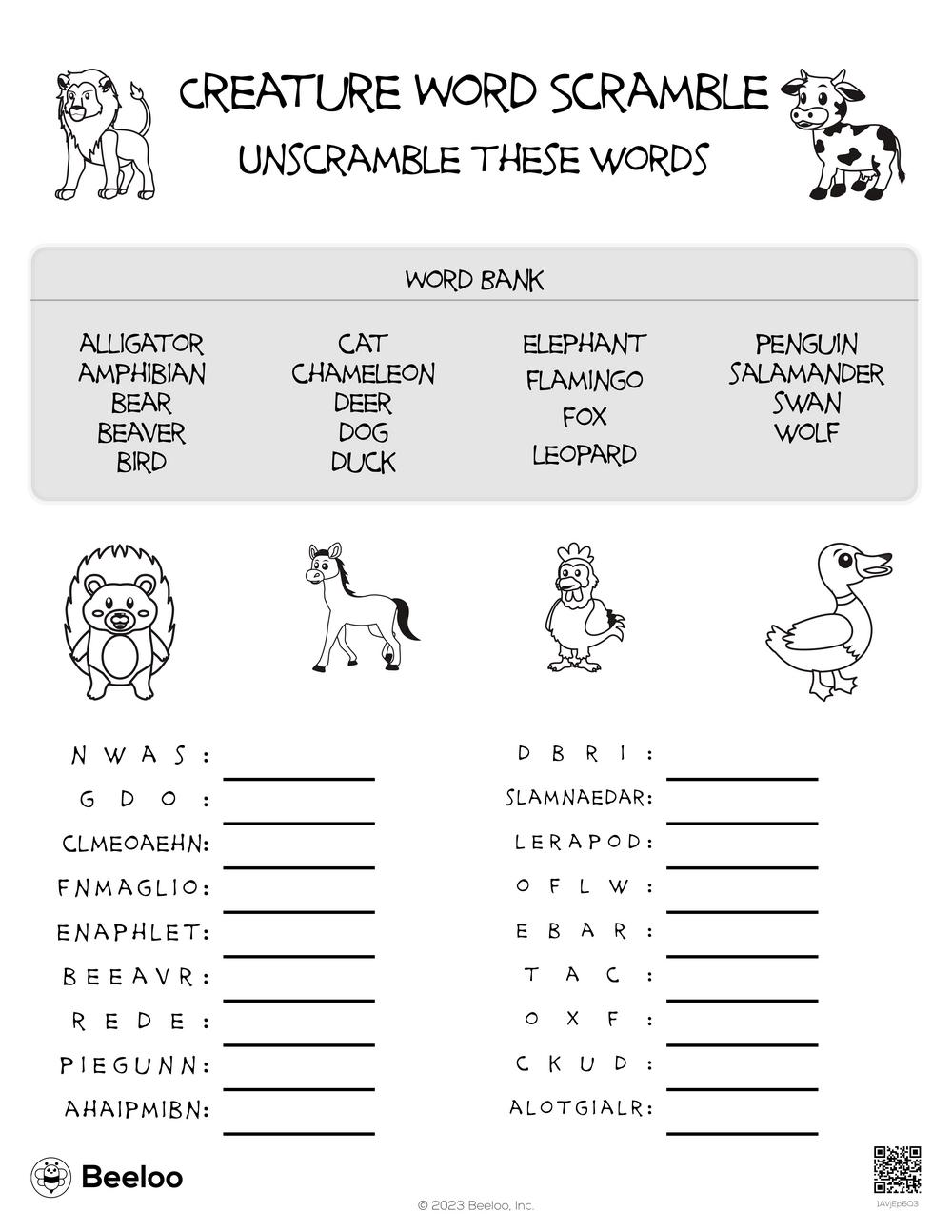 Creature Word Scramble Beeloo Printable Crafts And Activities For Kids Creature Word Scramble Beeloo Printable Crafts And Activities For Kids