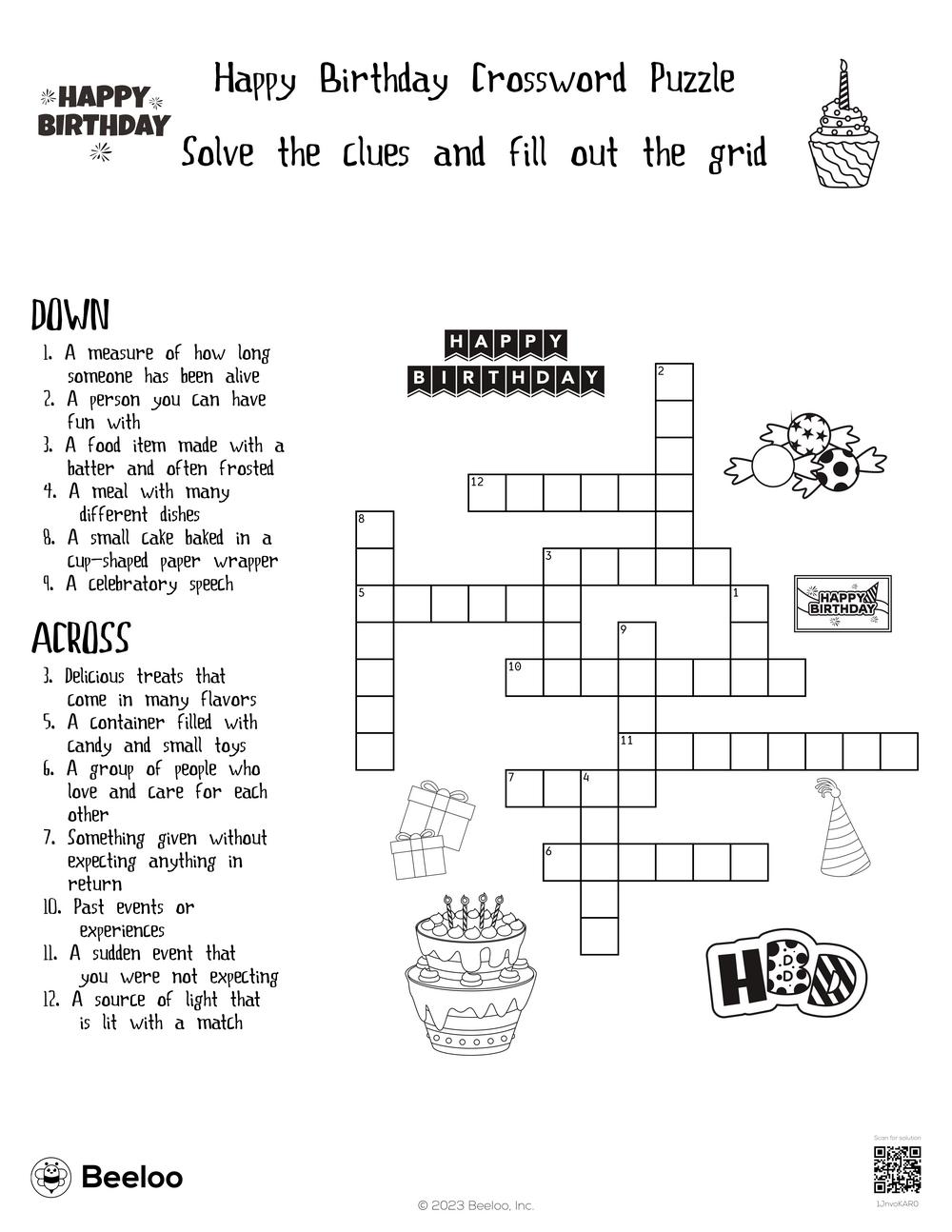 Birthday themed Crossword Puzzles Beeloo Printable Crafts And