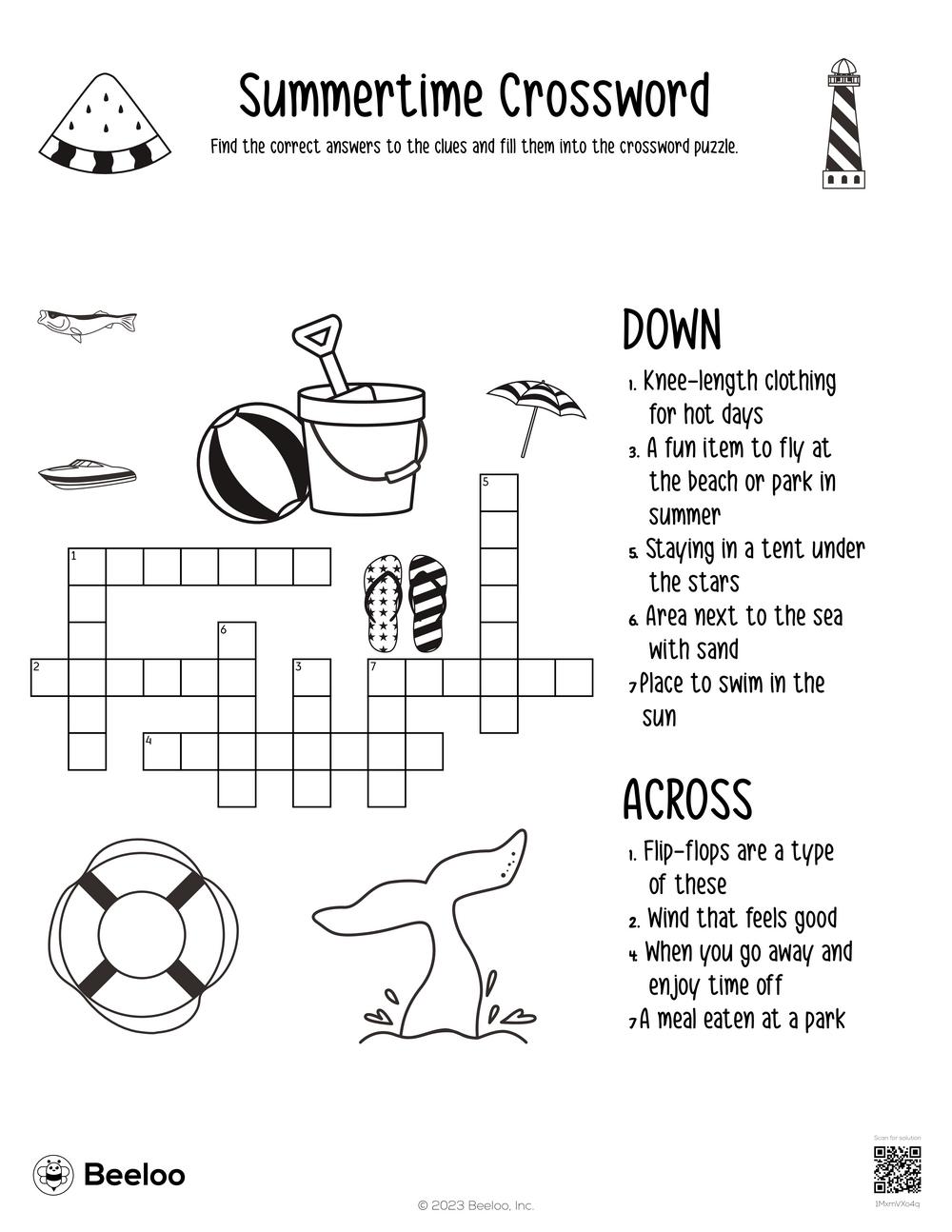Summer themed Crossword Puzzles Beeloo Printable Crafts And Summer themed Crossword Puzzles Beeloo Printable Crafts And