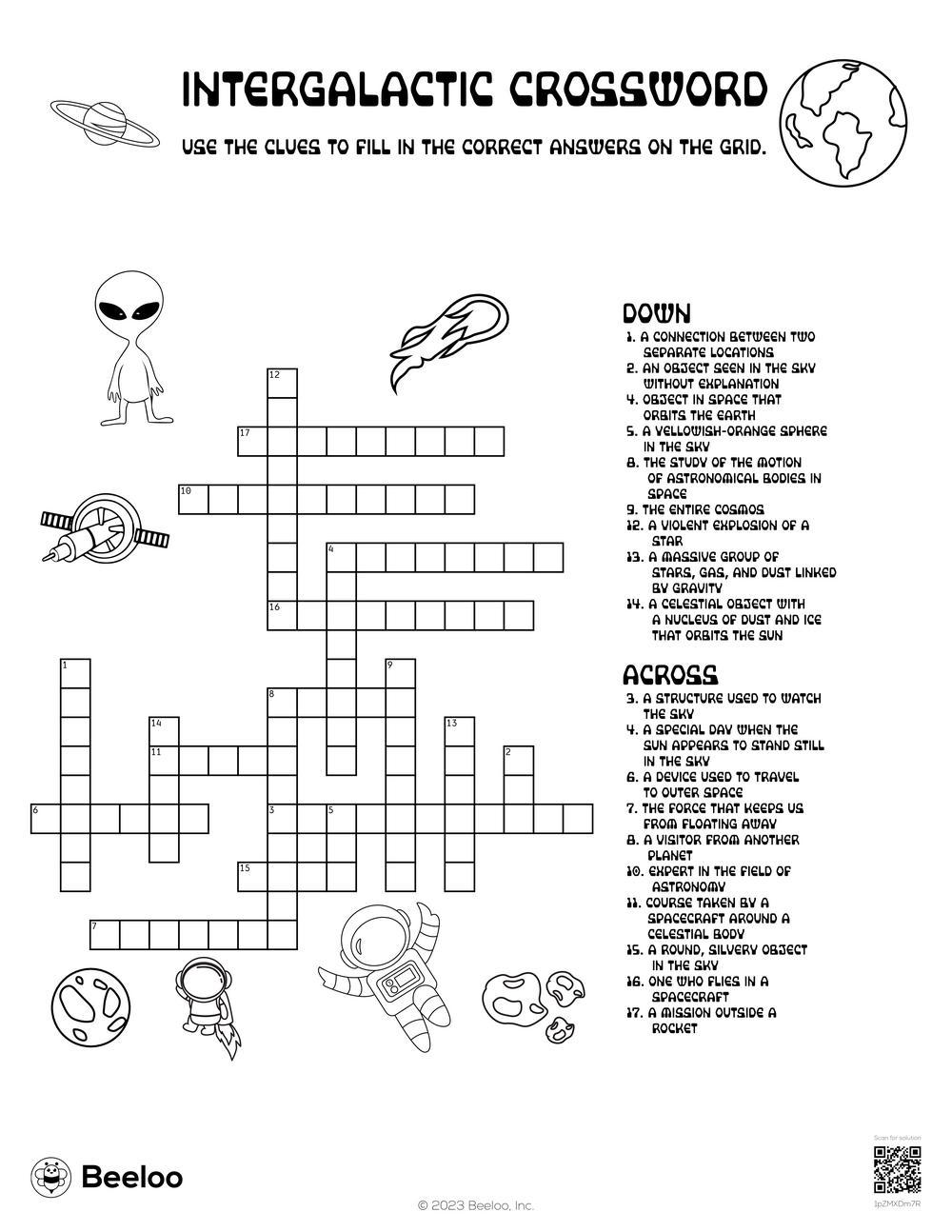 Space themed Crossword Puzzles Beeloo Printable Crafts And Activities