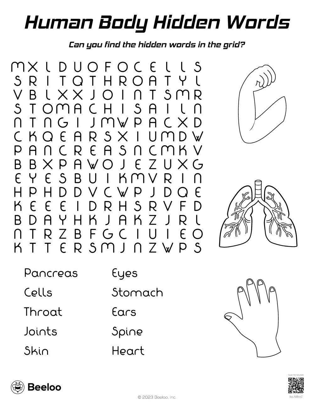 Human Body Hidden Words Beeloo Printable Crafts And Activities For Kids Human Body Hidden Words Beeloo Printable Crafts And Activities For Kids
