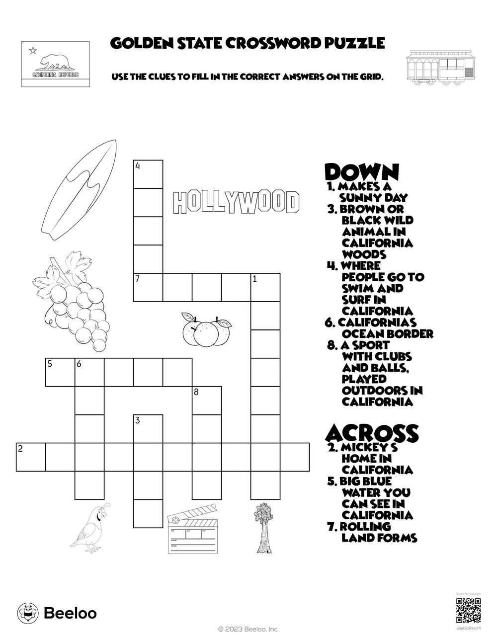 Golden State Crossword Puzzle Beeloo Printable Crafts And Activities