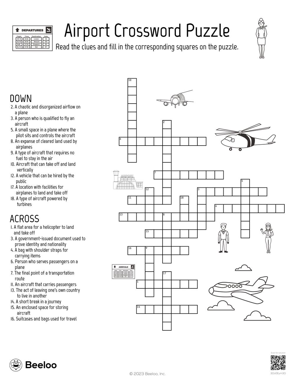 Airport themed Crossword Puzzles Beeloo Printable Crafts And Airport themed Crossword Puzzles Beeloo Printable Crafts And