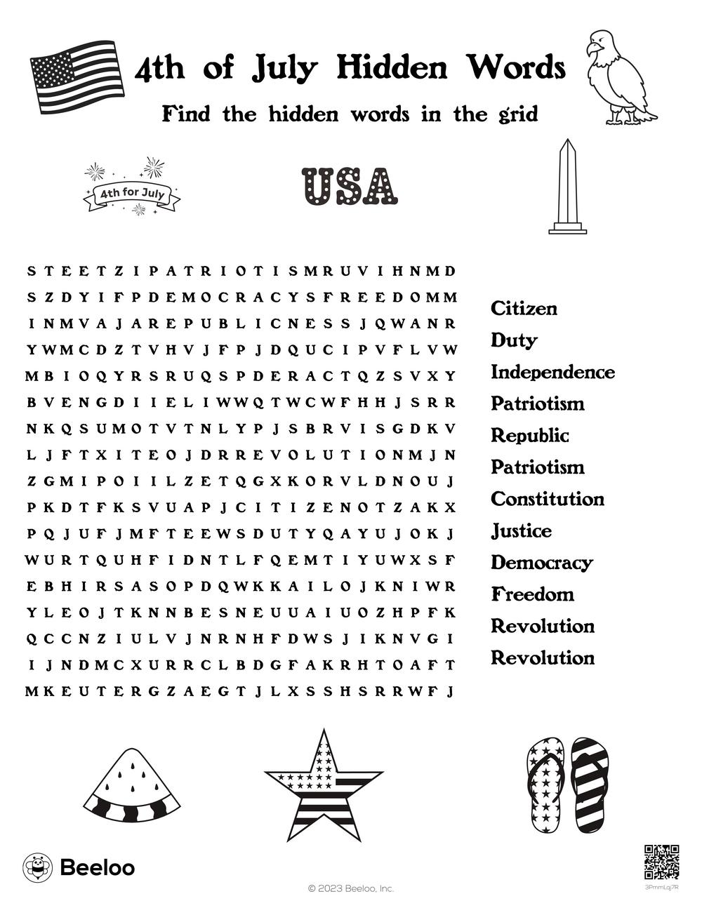 July Fourth Word Search Puzzles