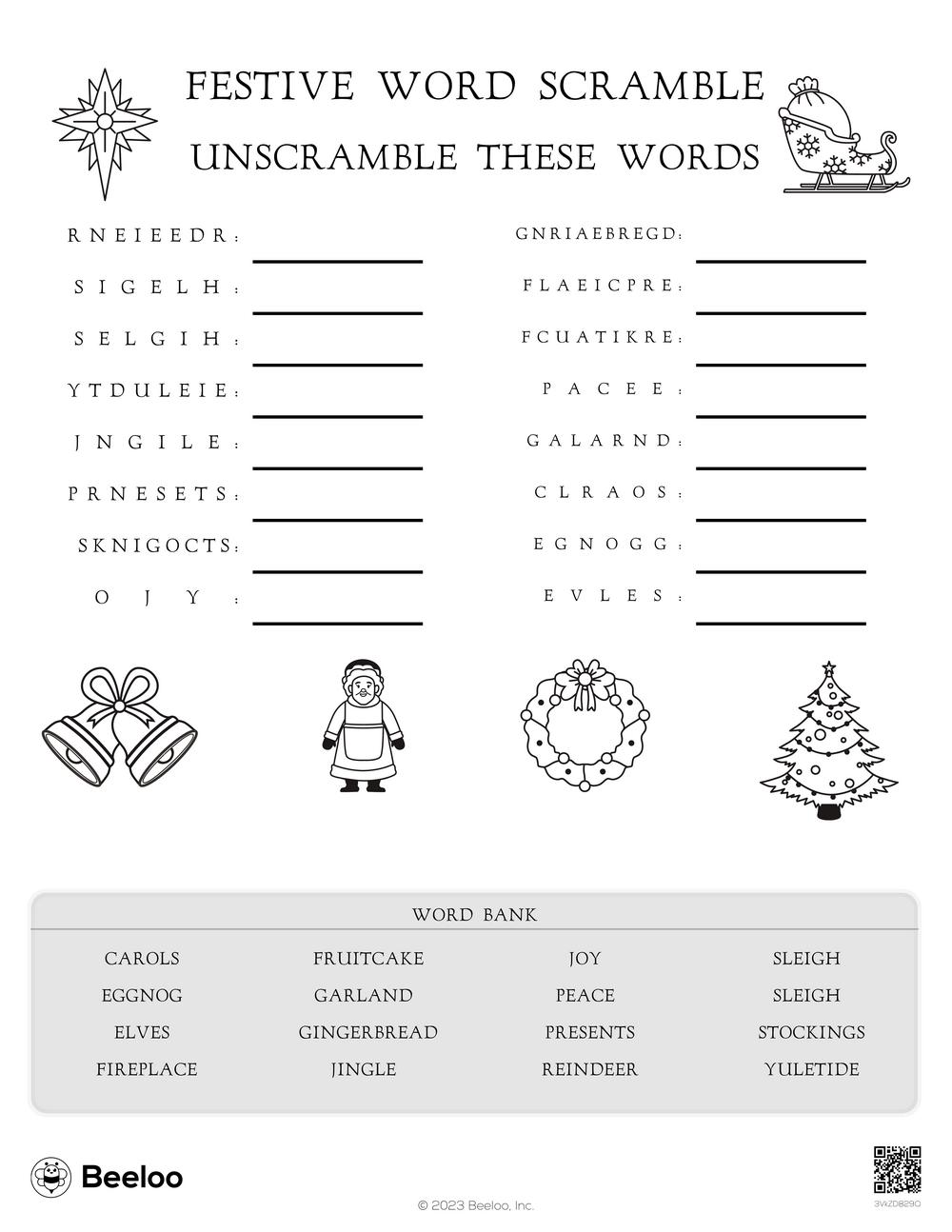 Festive Word Scramble Beeloo Printable Crafts And Activities For Kids Festive Word Scramble Beeloo Printable Crafts And Activities For Kids