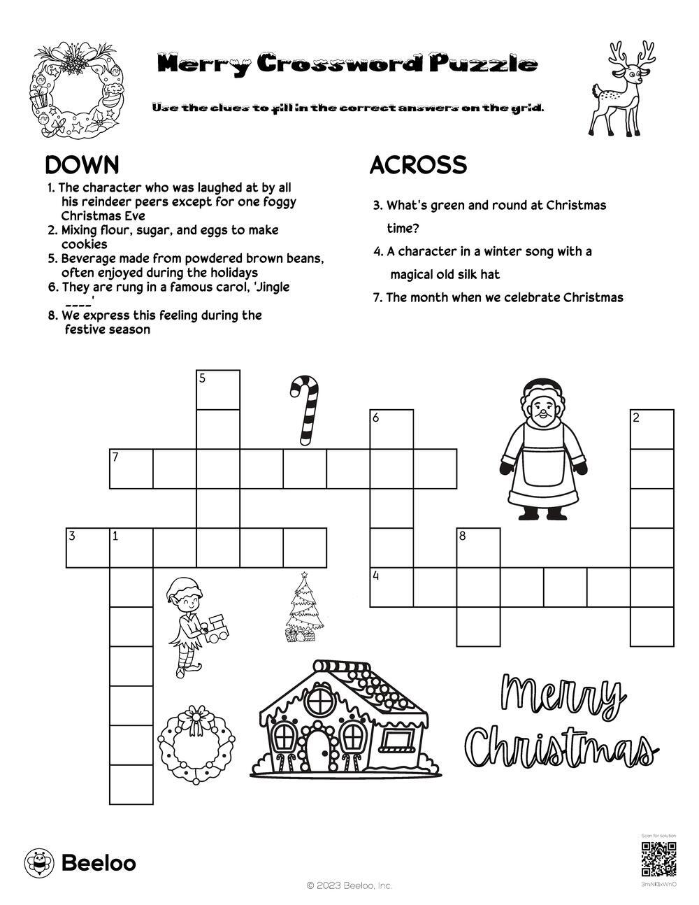 Merry Crossword Puzzle Beeloo Printable Crafts And Activities For Kids