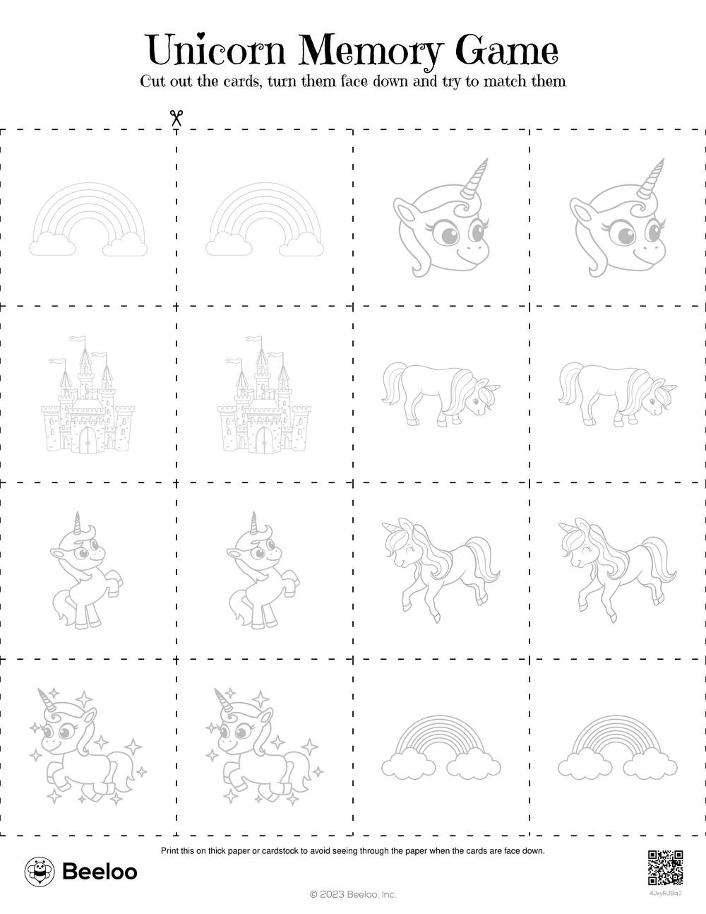 Unicorn Memory Game Beeloo Printable Crafts And Activities For Kids