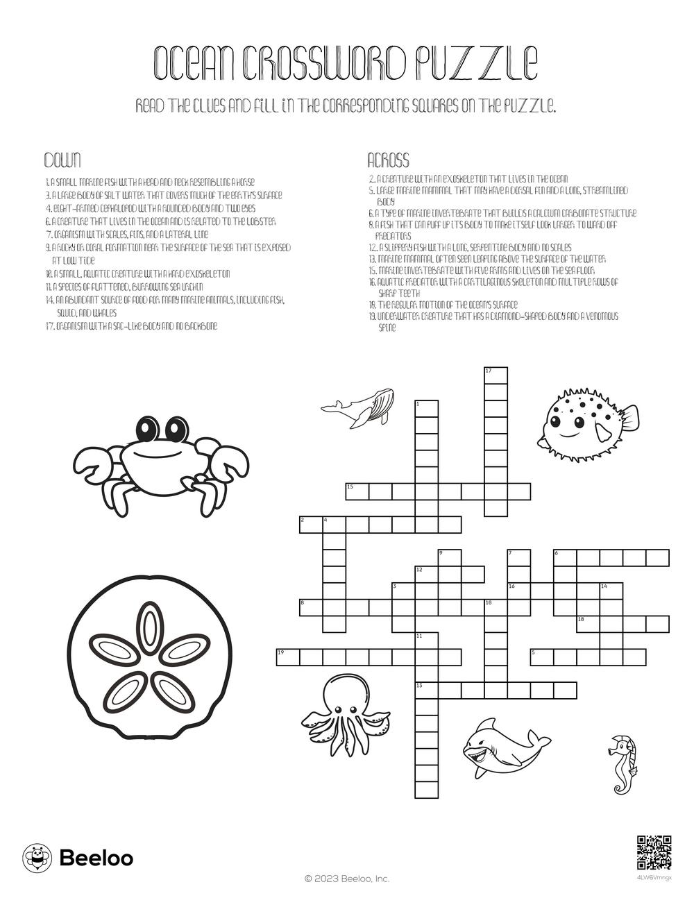 Ocean Crossword Puzzle Beeloo Printable Crafts For Kids Ocean Crossword Puzzle Beeloo Printable Crafts For Kids