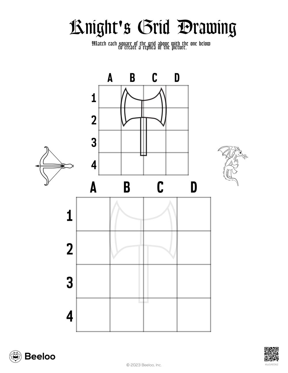 Knight s Grid Drawing Beeloo Printable Crafts And Activities For Kids Knight s Grid Drawing Beeloo Printable Crafts And Activities For Kids
