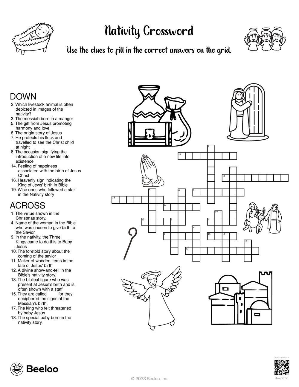 Nativity Crossword Beeloo Printable Crafts And Activities For Kids
