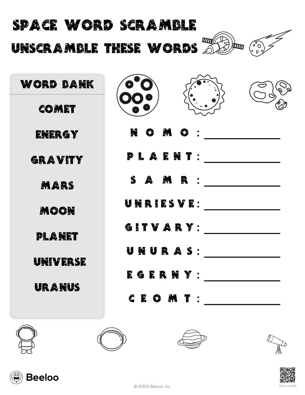 Space themed Word Scrambles Beeloo Printable Crafts And Activities Space themed Word Scrambles Beeloo Printable Crafts And Activities