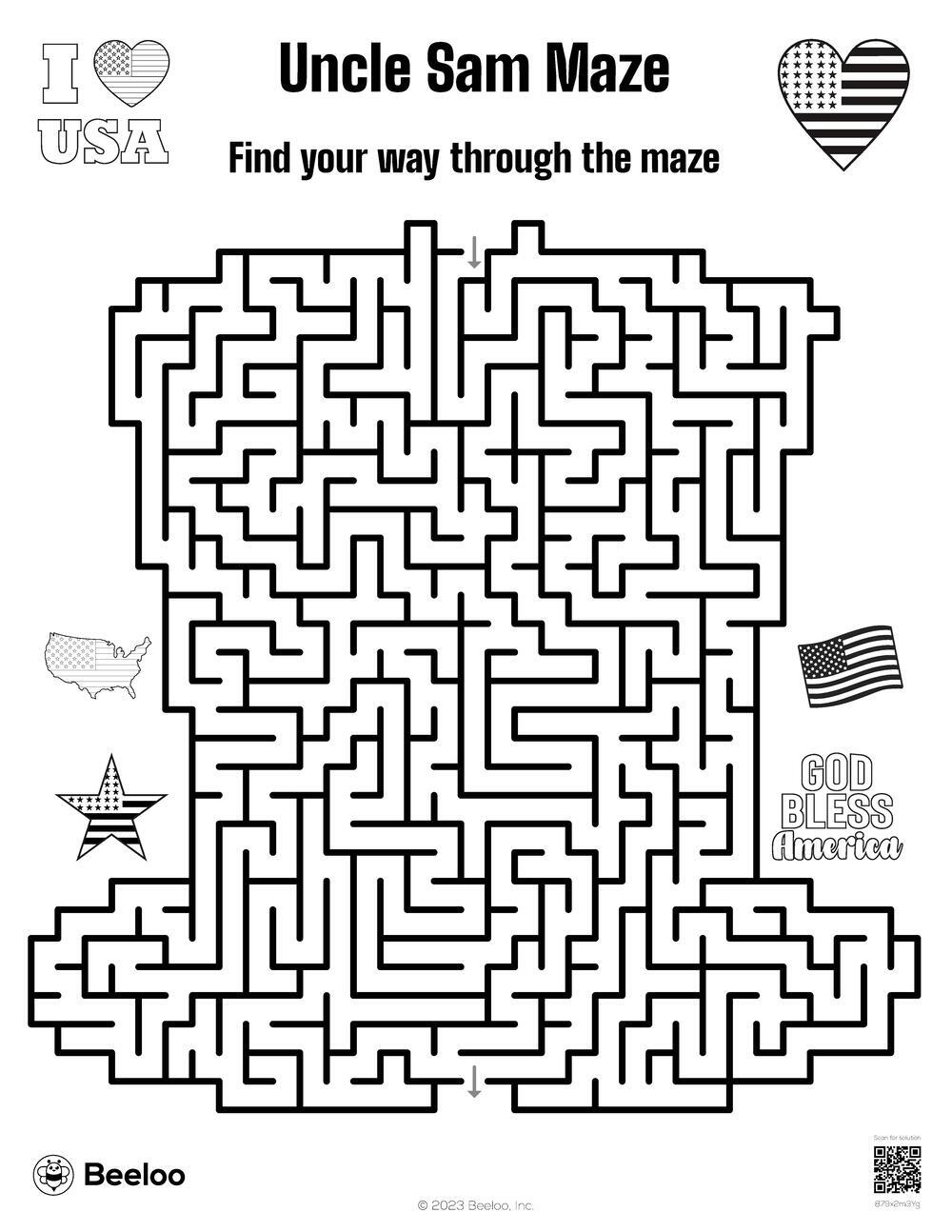 Uncle Sam Maze Beeloo Printable Crafts And Activities For Kids