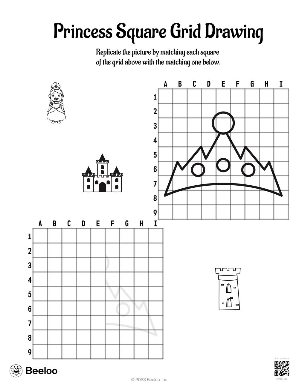 Princess Square Grid Drawing Beeloo Printable Crafts And Activities Princess Square Grid Drawing Beeloo Printable Crafts And Activities