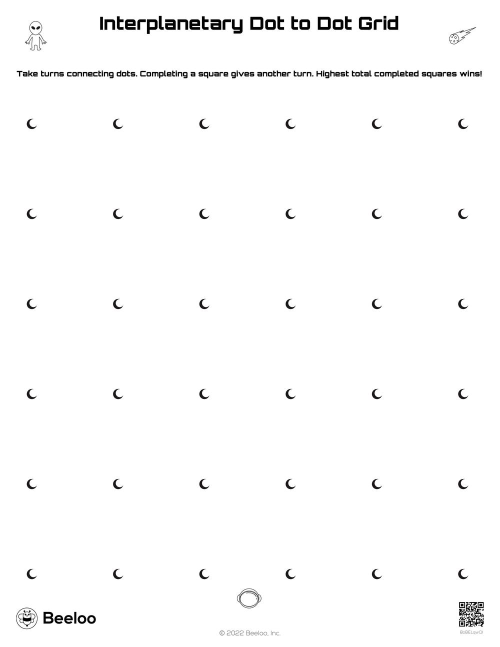 Interplanetary Dot To Dot Grid Beeloo Printable Crafts For Kids