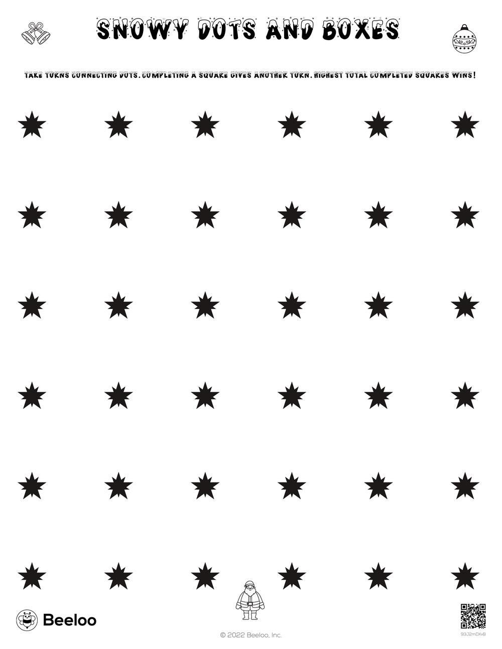Christmas themed Dots And Boxes Games Beeloo Printables