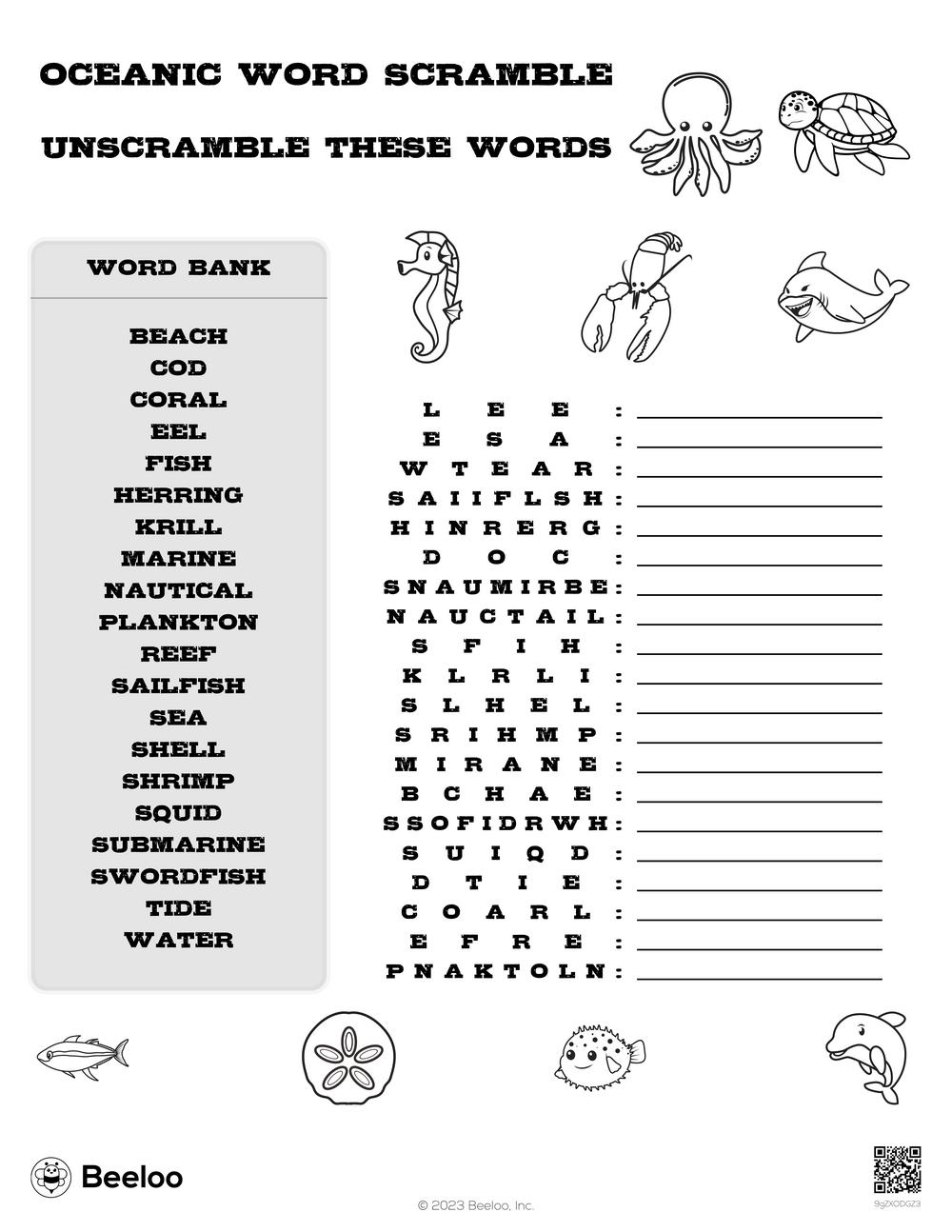 Ocean themed Word Scrambles Beeloo Printable Crafts And Activities Ocean themed Word Scrambles Beeloo Printable Crafts And Activities