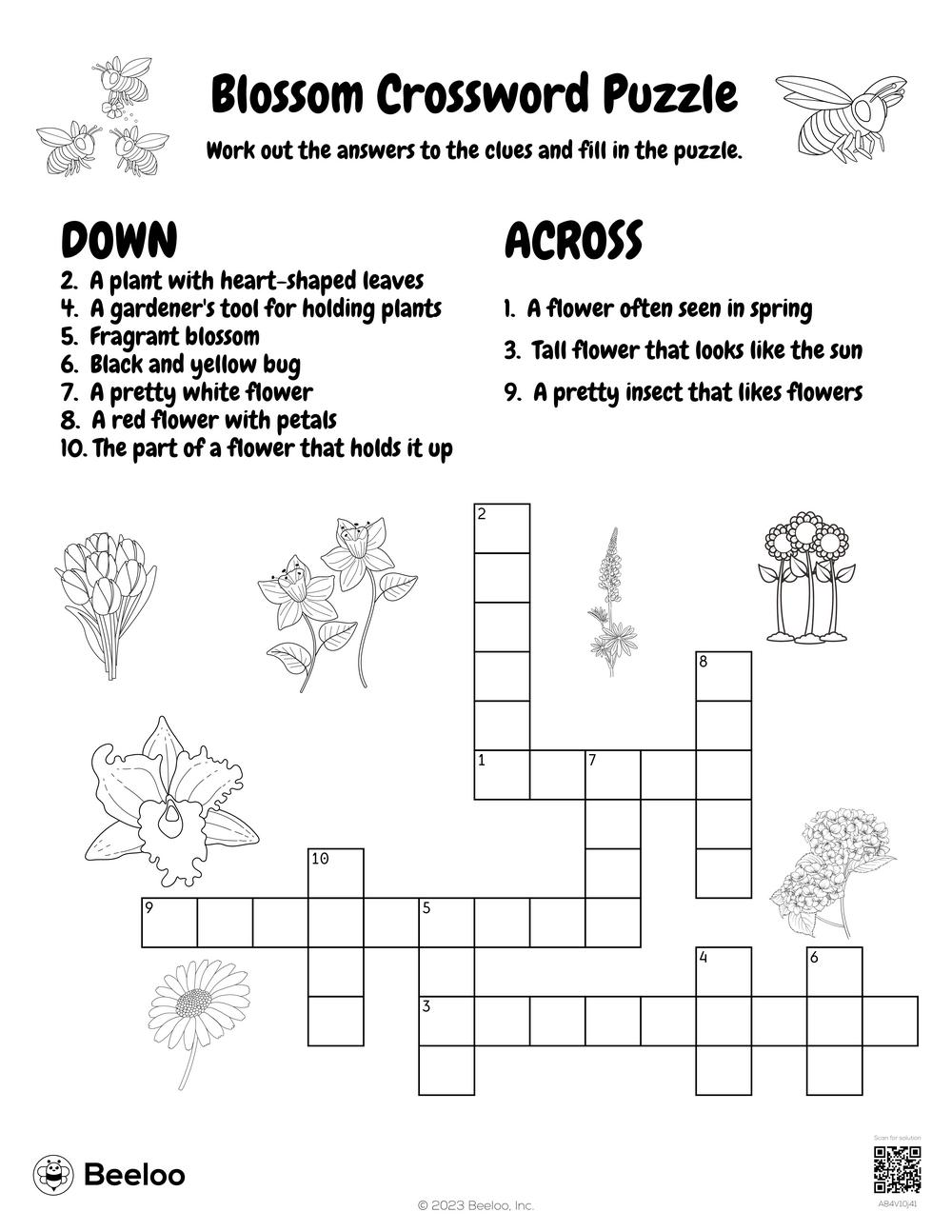 Flower themed Crossword Puzzles Beeloo Printables