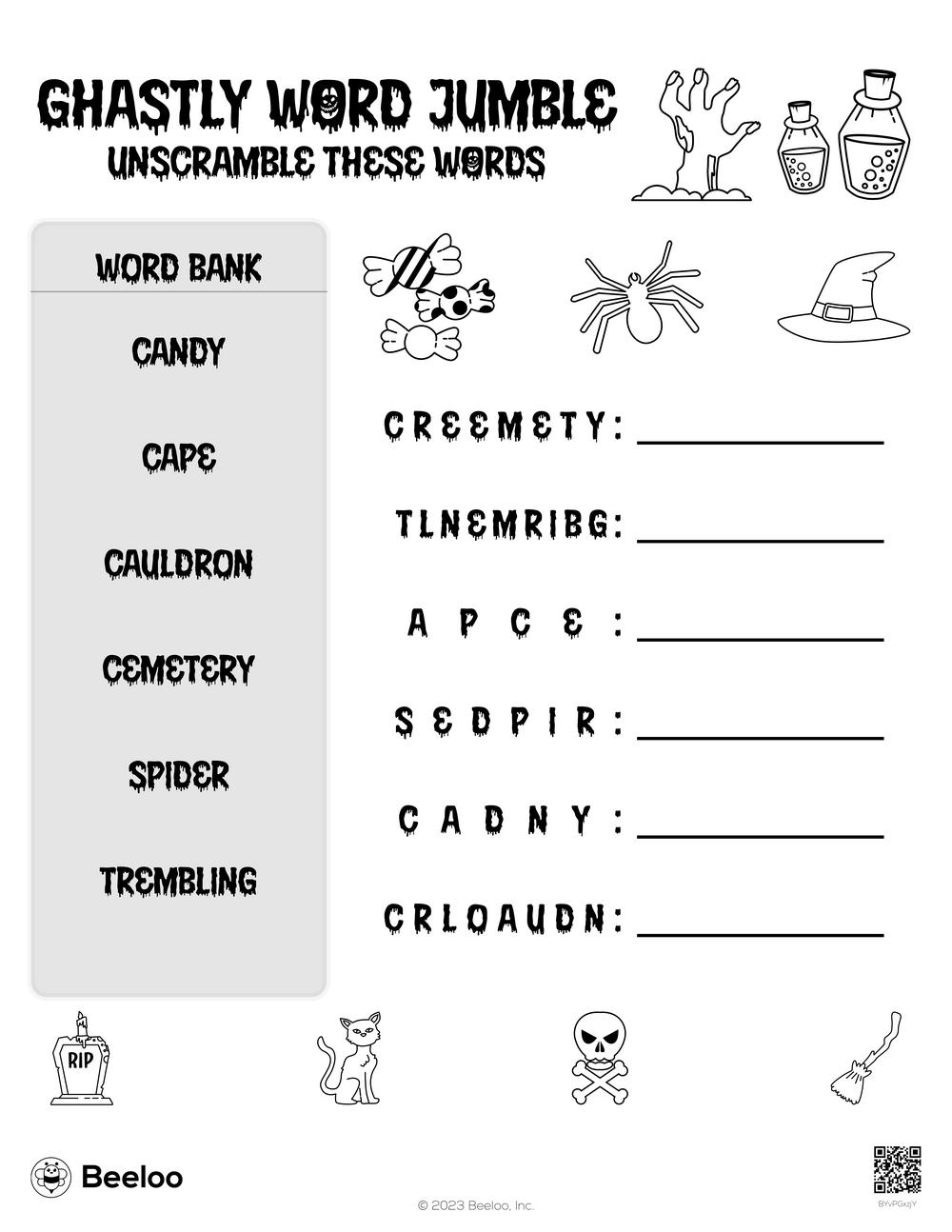 Ghastly Word Jumble Beeloo Printable Crafts And Activities For Kids Ghastly Word Jumble Beeloo Printable Crafts And Activities For Kids