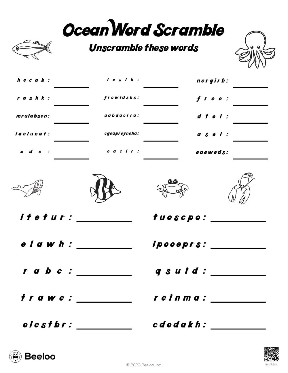 Ocean Word Scramble Beeloo Printable Crafts And Activities For Kids Ocean Word Scramble Beeloo Printable Crafts And Activities For Kids