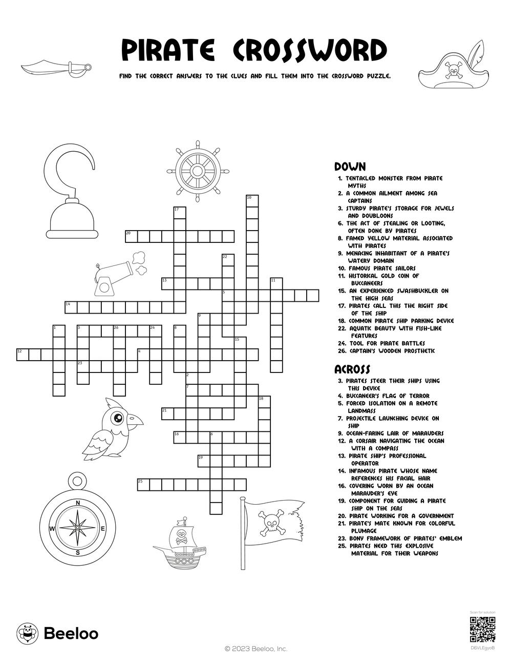 Pirate Crossword Beeloo Printable Crafts And Activities For Kids Pirate Crossword Beeloo Printable Crafts And Activities For Kids