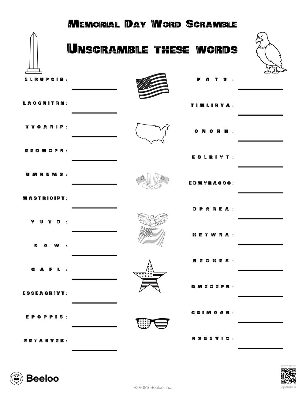 Memorial Day Word Scramble Beeloo Printable Crafts And Activities For Memorial Day Word Scramble Beeloo Printable Crafts And Activities For