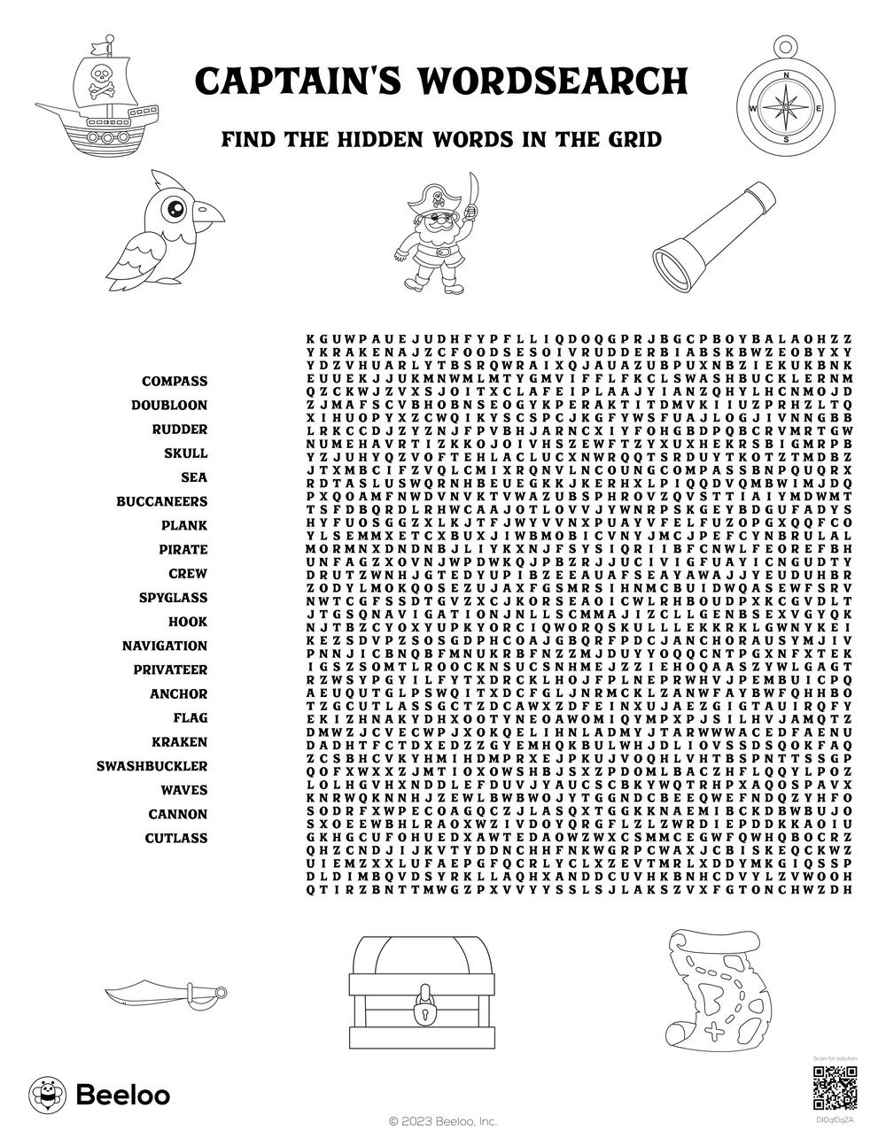 Pirate themed Word Searches Beeloo Printables