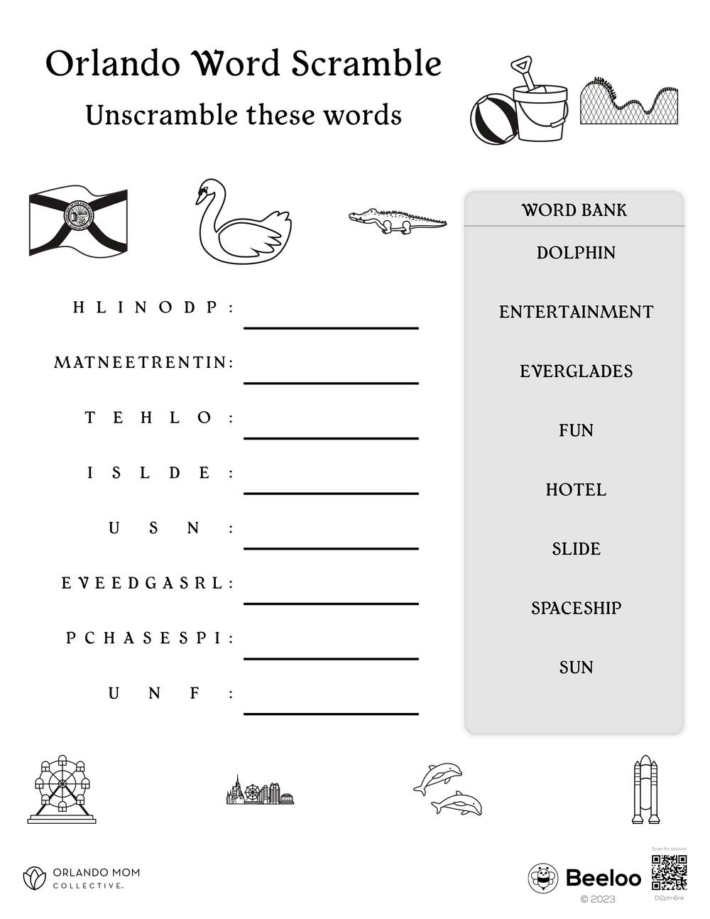 Orlando Word Scramble Beeloo Printable Crafts And Activities For Kids Orlando Word Scramble Beeloo Printable Crafts And Activities For Kids