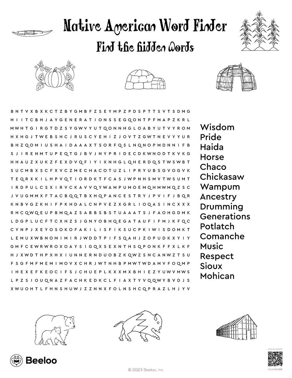 Native American Word Finder Beeloo Printable Crafts And Activities Native American Word Finder Beeloo Printable Crafts And Activities