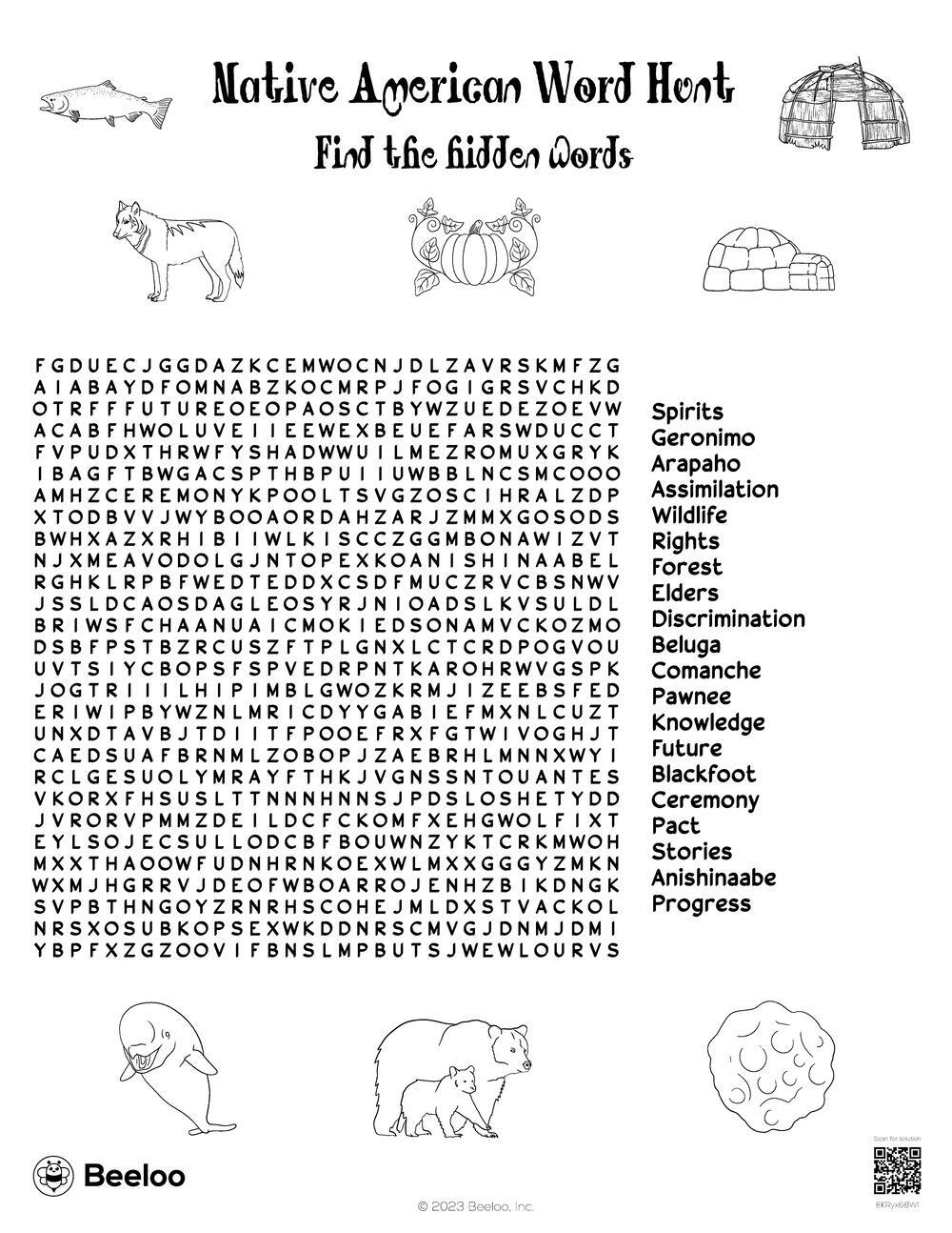 Native American Word Hunt Beeloo Printable Crafts And Activities For Kids Native American Word Hunt Beeloo Printable Crafts And Activities For Kids