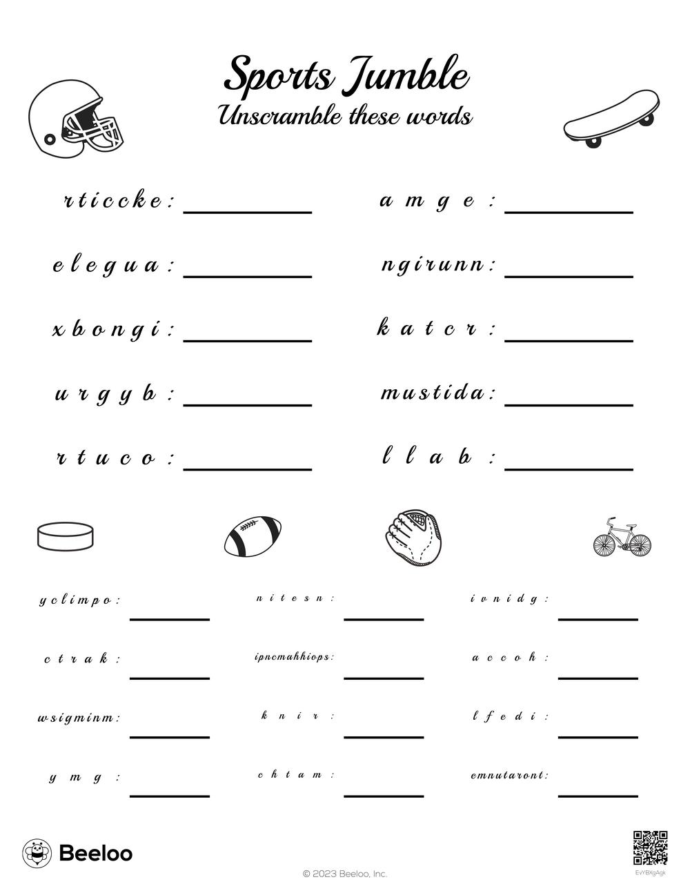 Sports Jumble Beeloo Printable Crafts And Activities For Kids