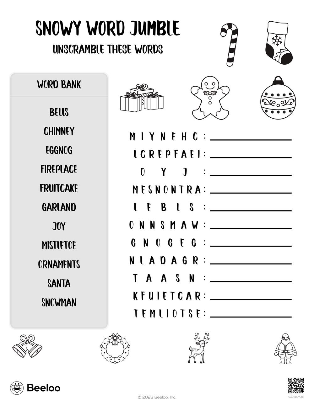 Snowy Word Jumble Beeloo Printable Crafts And Activities For Kids