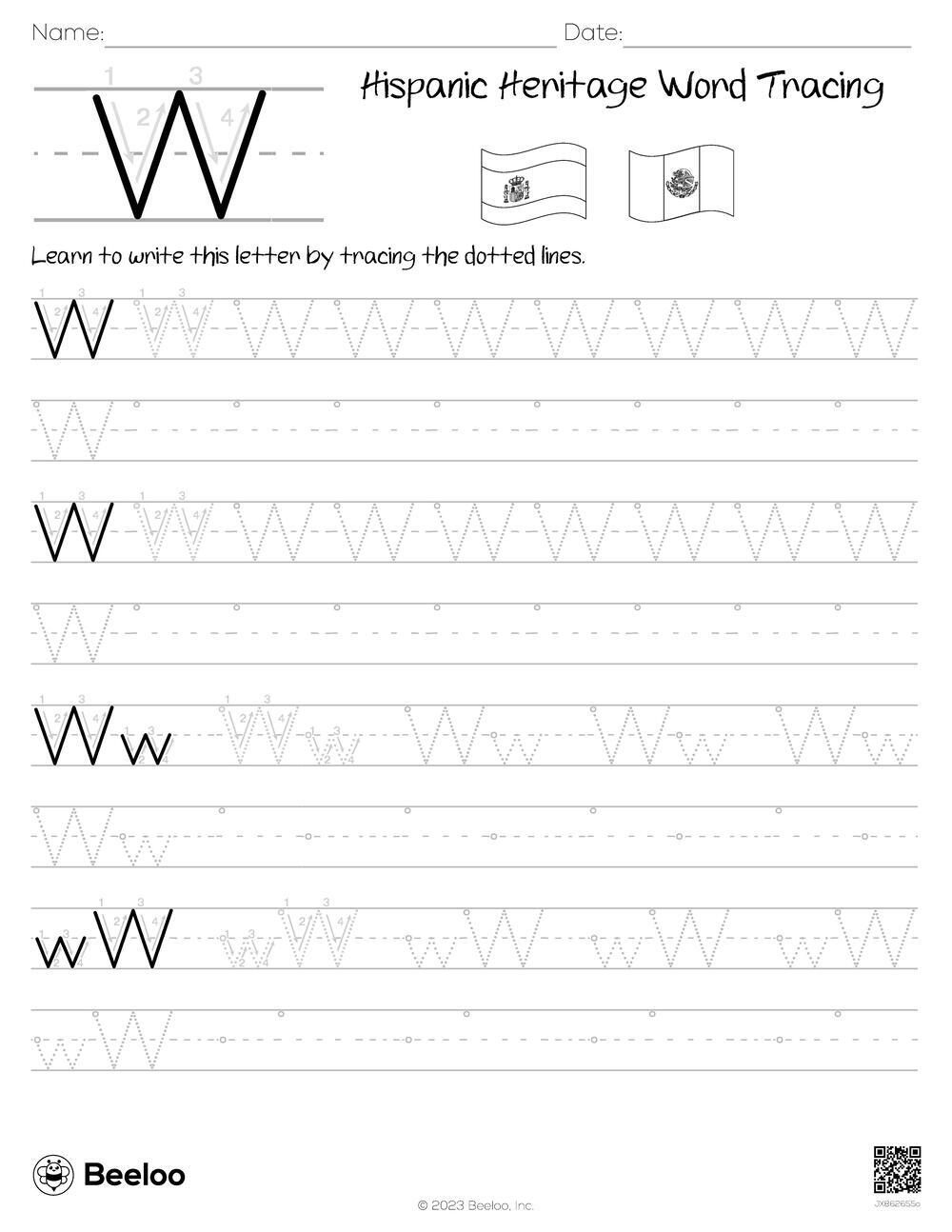 Hispanic Heritage Word Tracing Beeloo Printable Crafts And Activities Hispanic Heritage Word Tracing Beeloo Printable Crafts And Activities