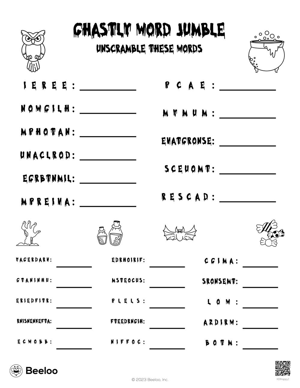 Ghastly Word Jumble Beeloo Printable Crafts And Activities For Kids Ghastly Word Jumble Beeloo Printable Crafts And Activities For Kids