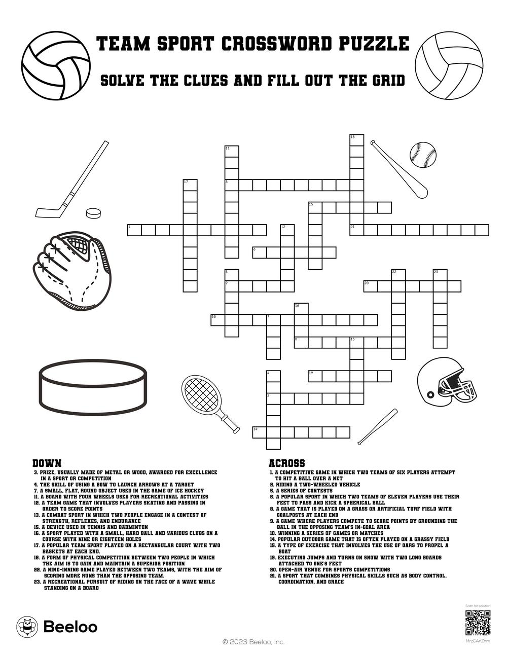 Team Sport Crossword Puzzle Beeloo Printable Crafts And Activities Team Sport Crossword Puzzle Beeloo Printable Crafts And Activities