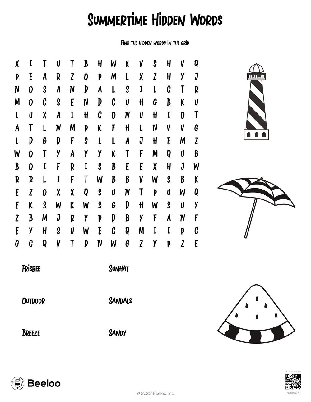 Summertime Hidden Words Beeloo Printable Crafts And Activities For Kids