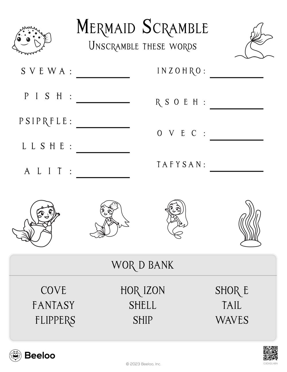 Mermaid Scramble Beeloo Printable Crafts And Activities For Kids Mermaid Scramble Beeloo Printable Crafts And Activities For Kids
