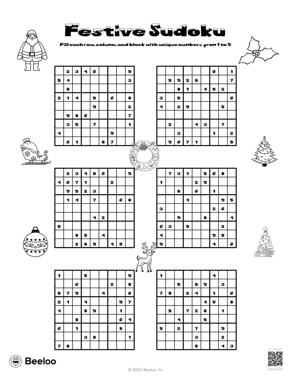 Festive Sudoku Beeloo Printable Crafts And Activities For Kids