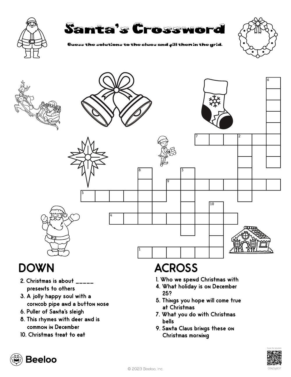 Santa s Crossword Beeloo Printable Crafts And Activities For Kids