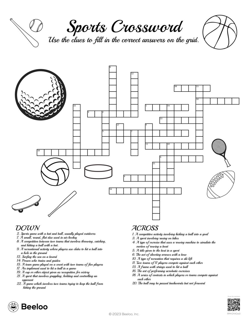 Sports Crossword Beeloo Printable Crafts And Activities For Kids