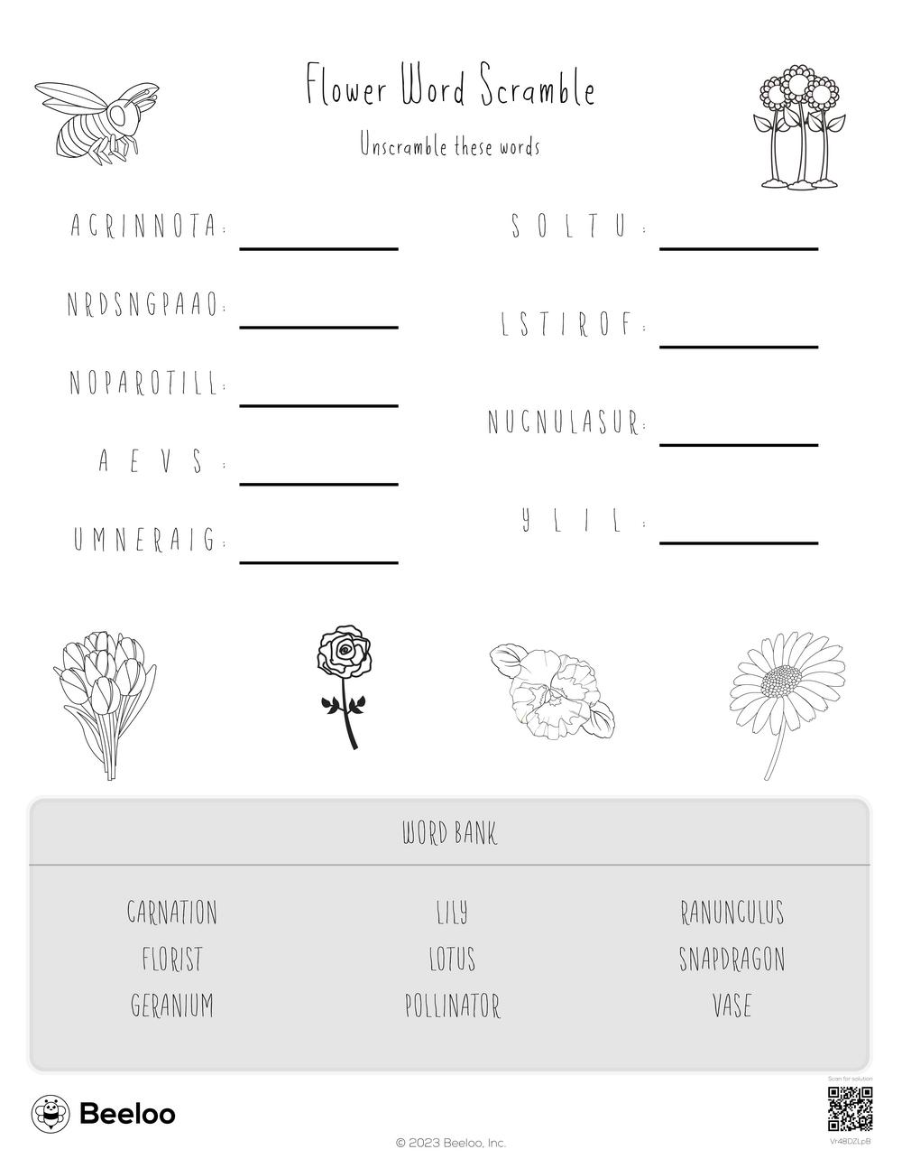 Flower Word Scramble Beeloo Printable Crafts And Activities For Kids