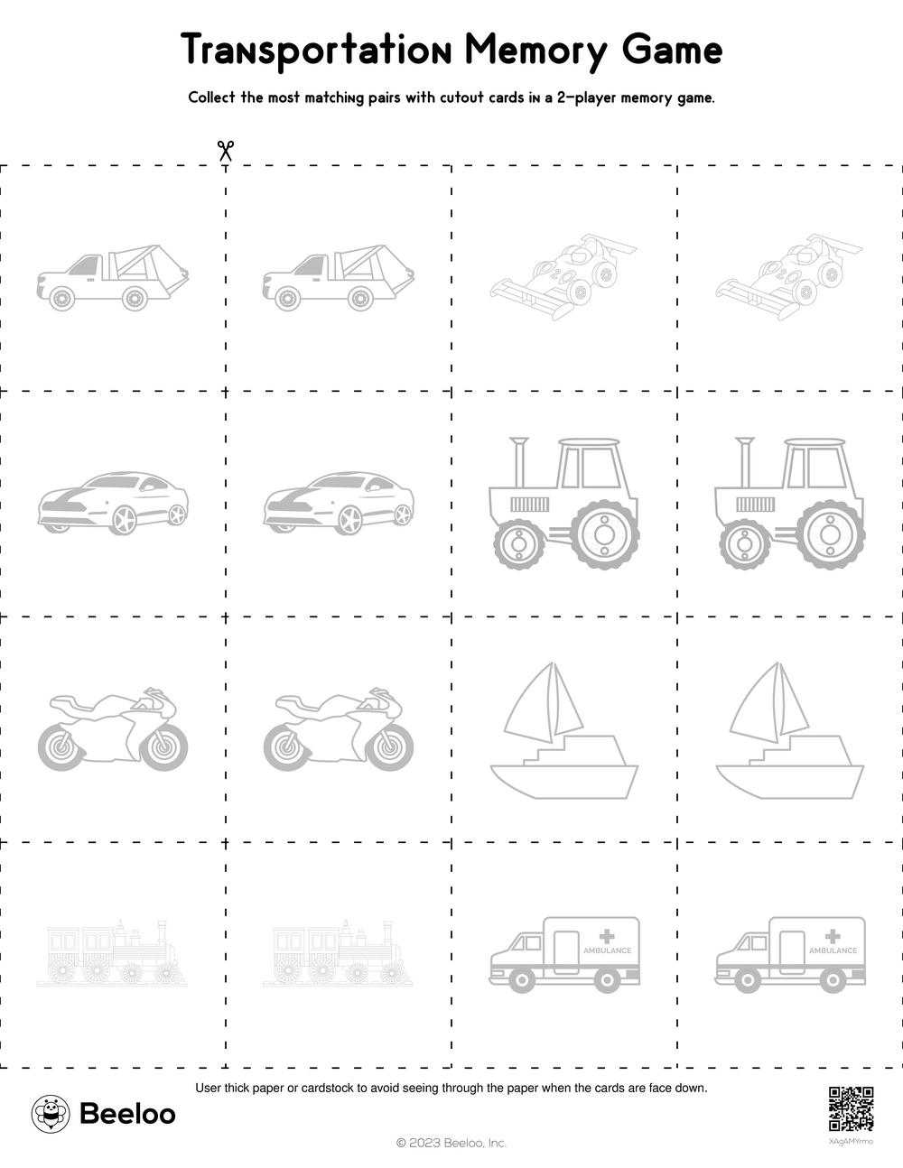 Transportation Memory Game Beeloo Printable Crafts And Activities For Transportation Memory Game Beeloo Printable Crafts And Activities For