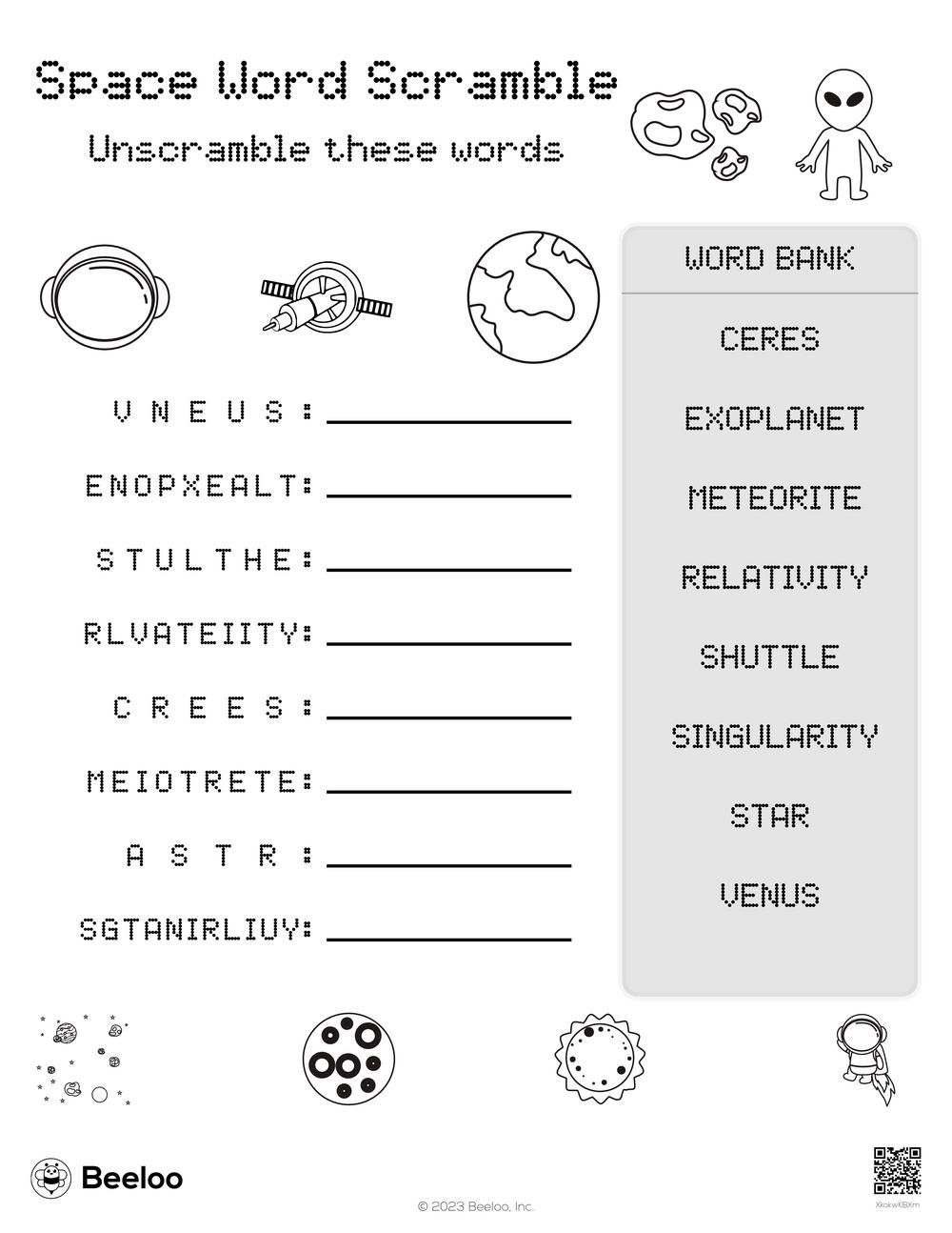 Space Word Scramble Beeloo Printable Crafts And Activities For Kids Space Word Scramble Beeloo Printable Crafts And Activities For Kids
