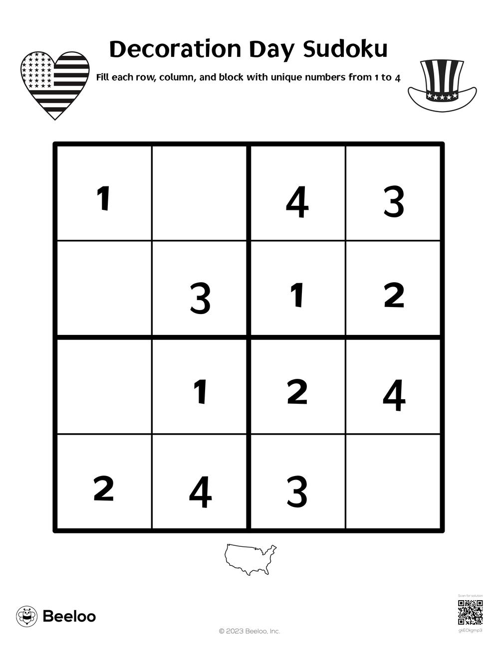 Decoration Day Sudoku Beeloo Printable Crafts And Activities For Kids