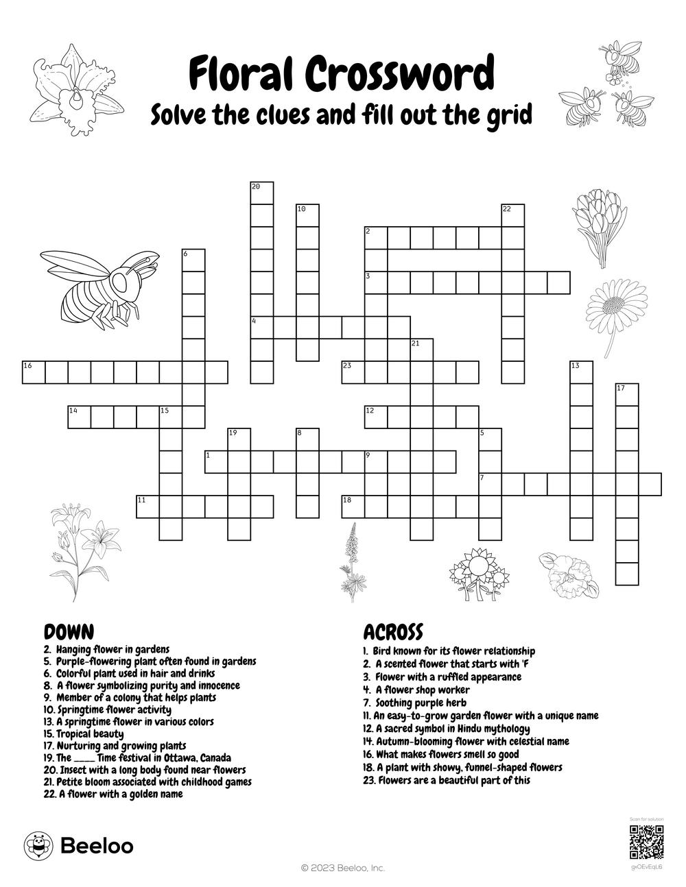 Floral Crossword Beeloo Printable Crafts And Activities For Kids Floral Crossword Beeloo Printable Crafts And Activities For Kids